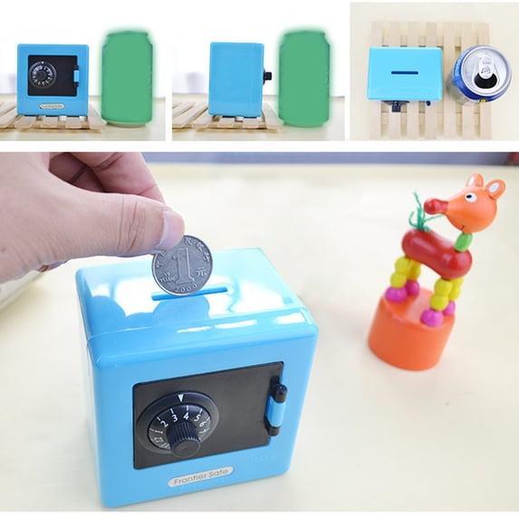 Blue Plastic Password Safe Deposit Box, Children's Coin Bank with Lock ...