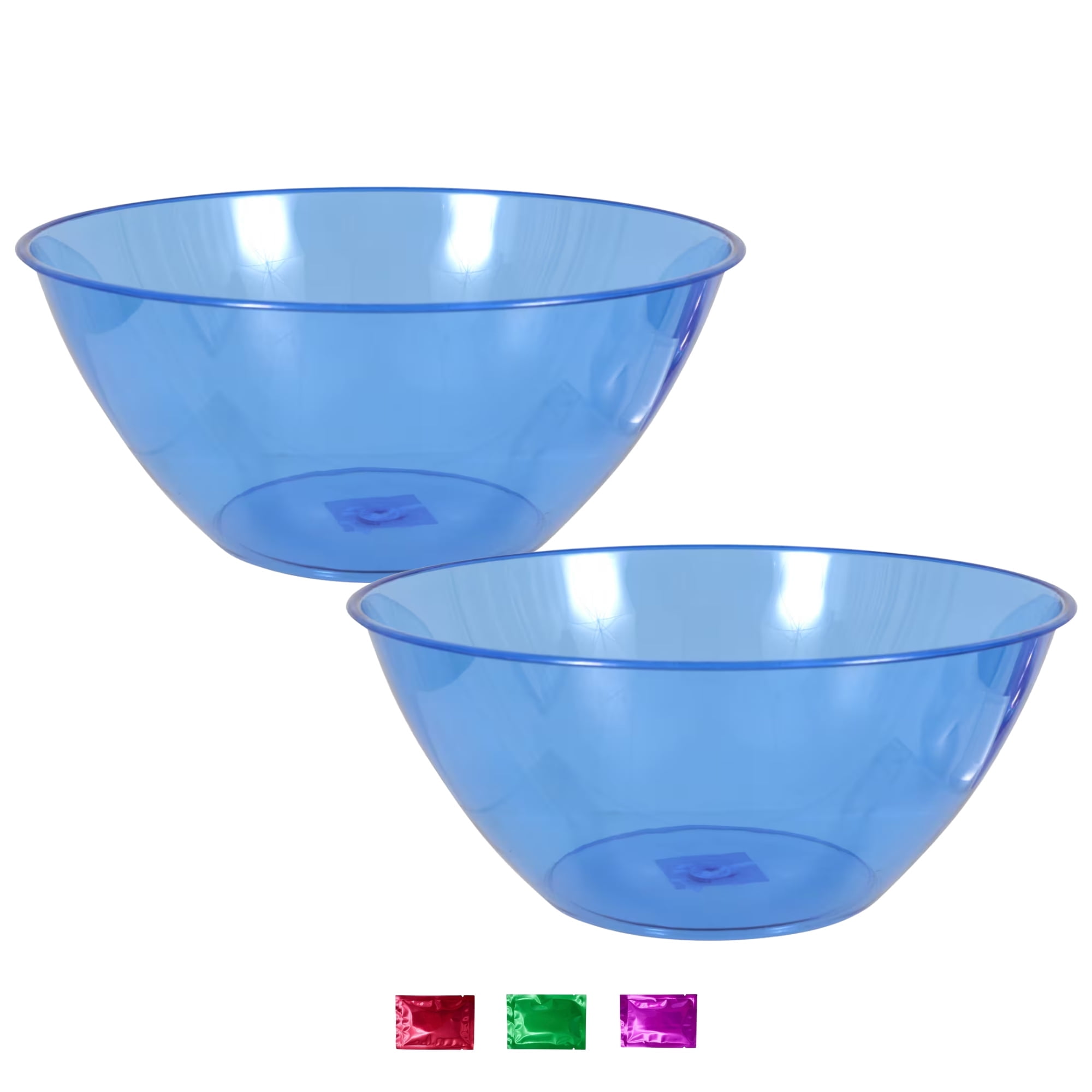 Blue Plastic Serving Bowls Set of 2, Reusable Round Bowl for Salad ...