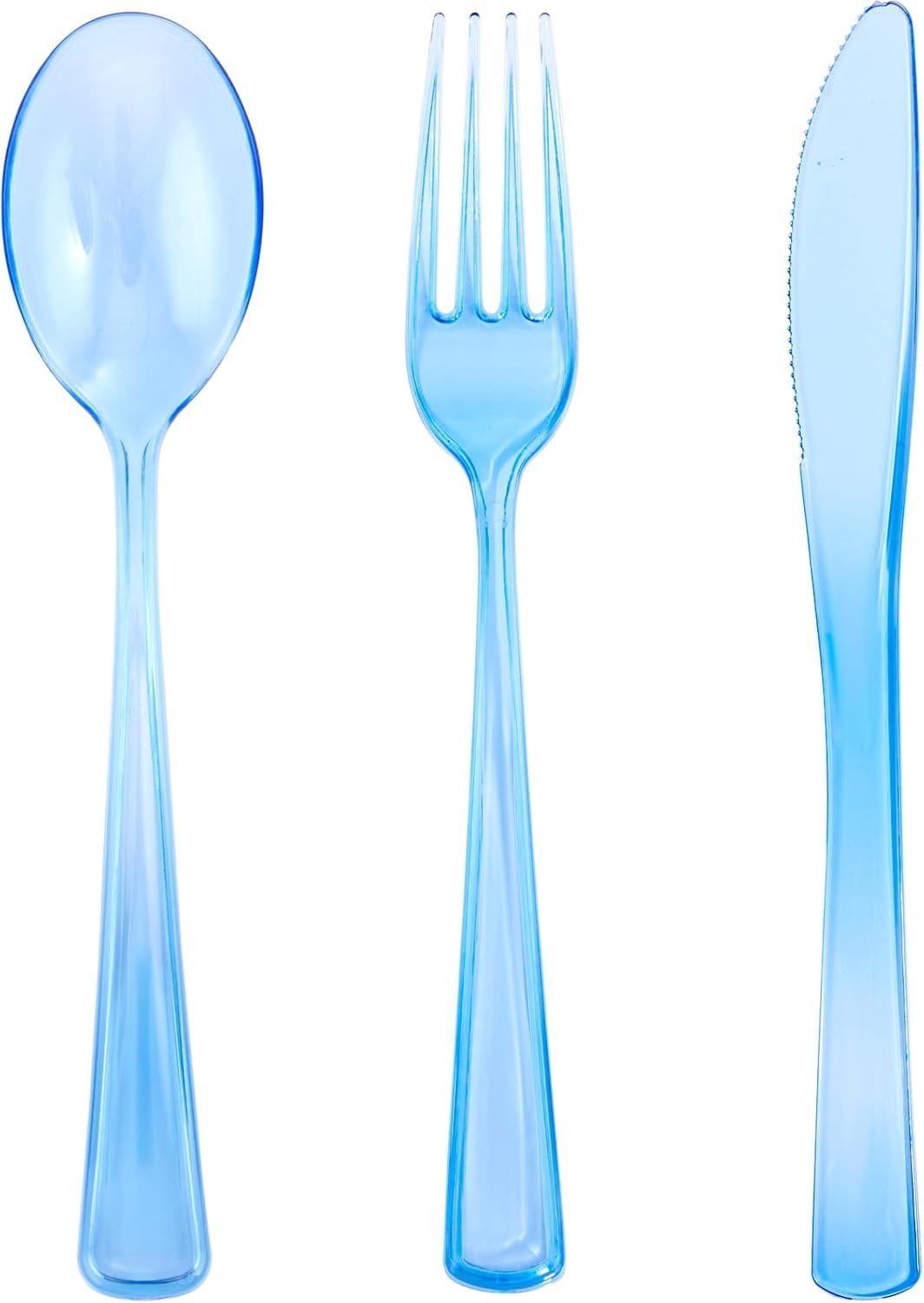 Blue Plastic Silverware Disposable - Clear Blue Cutlery Sets Forks ...