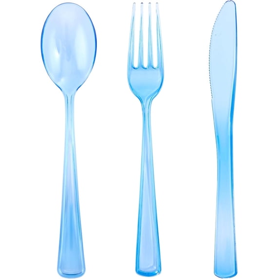 Blue Plastic Silverware Disposable - Clear Blue Cutlery Sets Forks ...