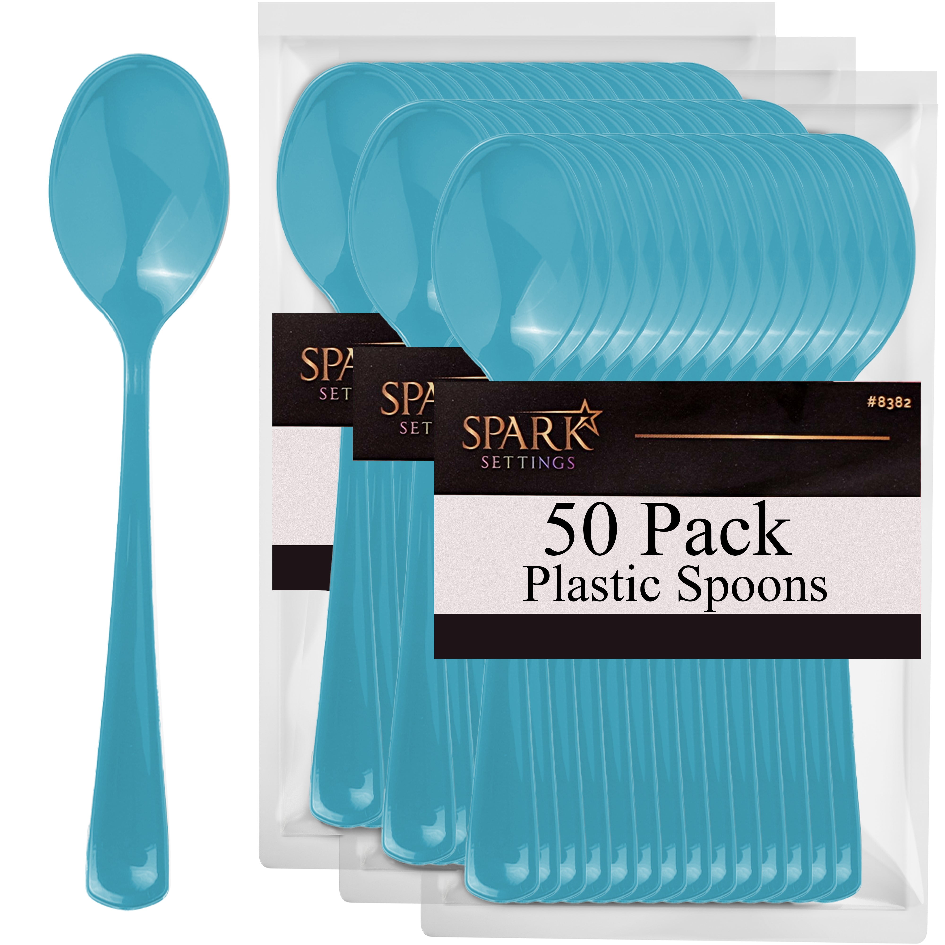 Blue Plastic Spoons Disposable 50 Pack, Heavy Duty Plastic Silverware ...