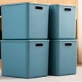 Blue Plastic Storage Bins with Lids-4Packs Baskets,Stackable Container ...