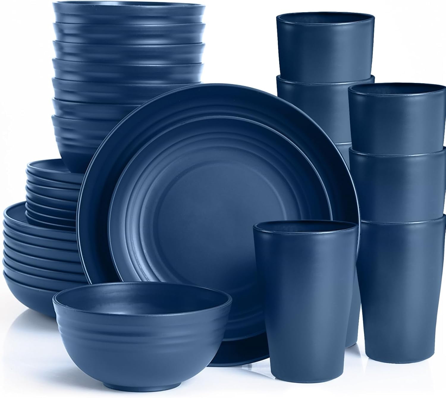 Blue Plates and Bowls Sets for 8,32 Pcs Unbreakable Dinnerware Set ...