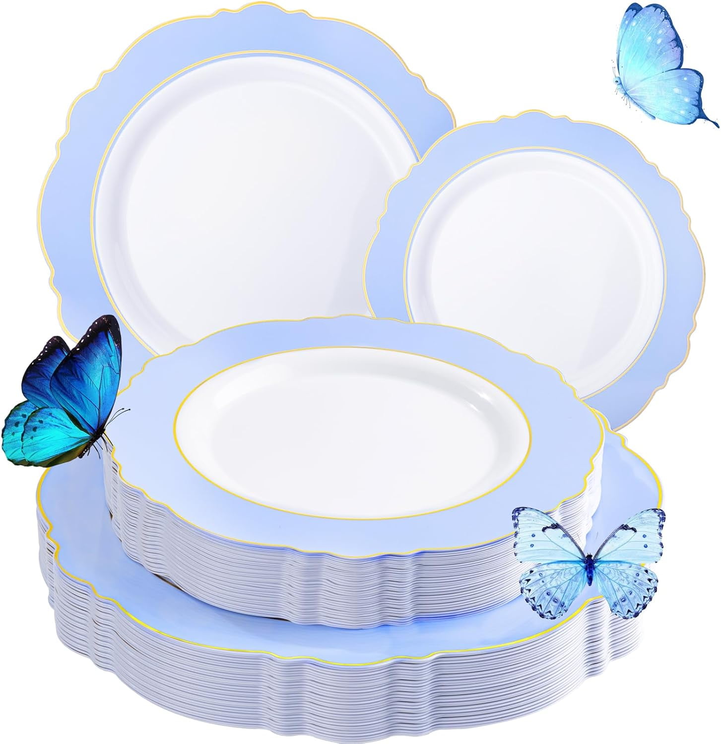 Blue Plates Disposable With Gold Rim - Baby Blue Plastic Party Plates ...
