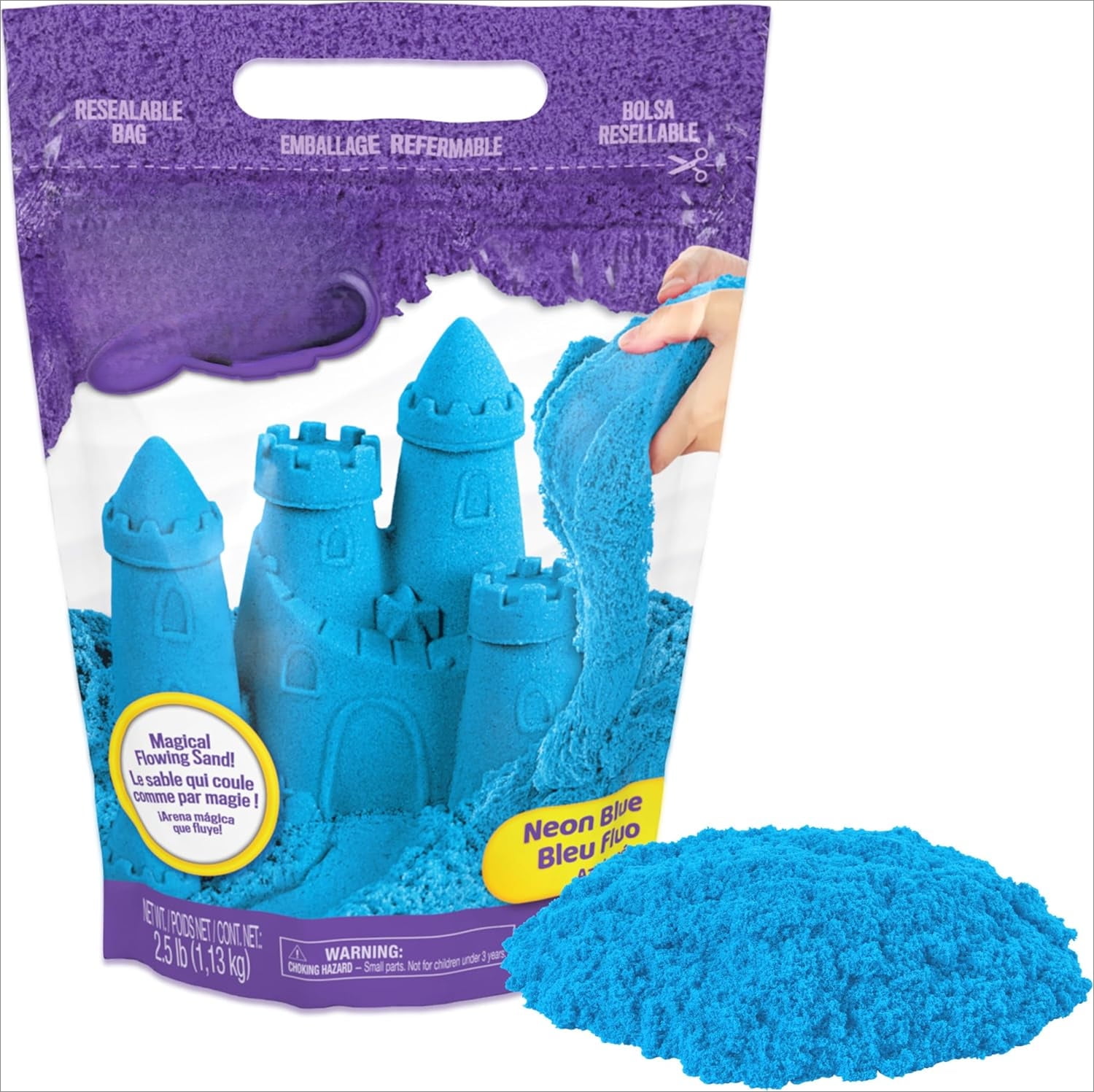 Blue Play Sand, Moldable Sensory Toys for Kids, Resealable Bag ...
