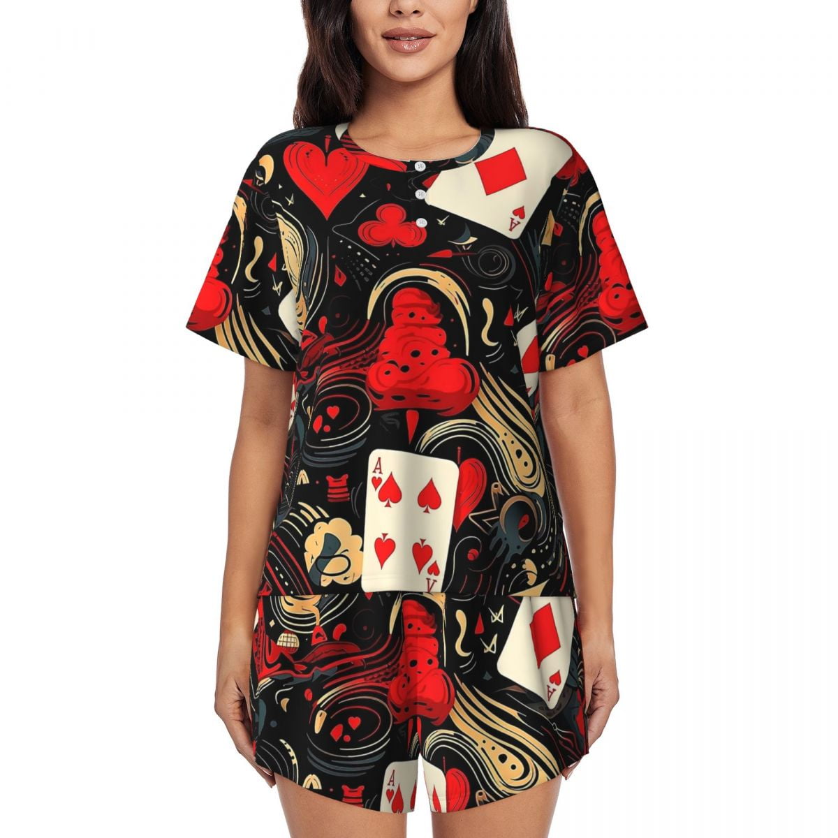Blue Playing Cards Pajamas Summer Two Piece s Clubs Hearts Spades ...
