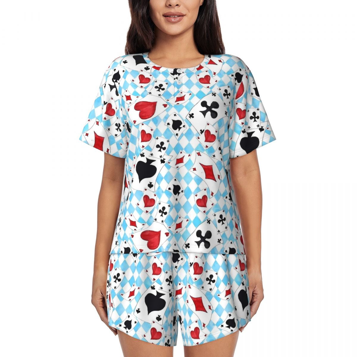 Blue Playing Cards Pajamas Summer Two Piece s Clubs Hearts Spades ...