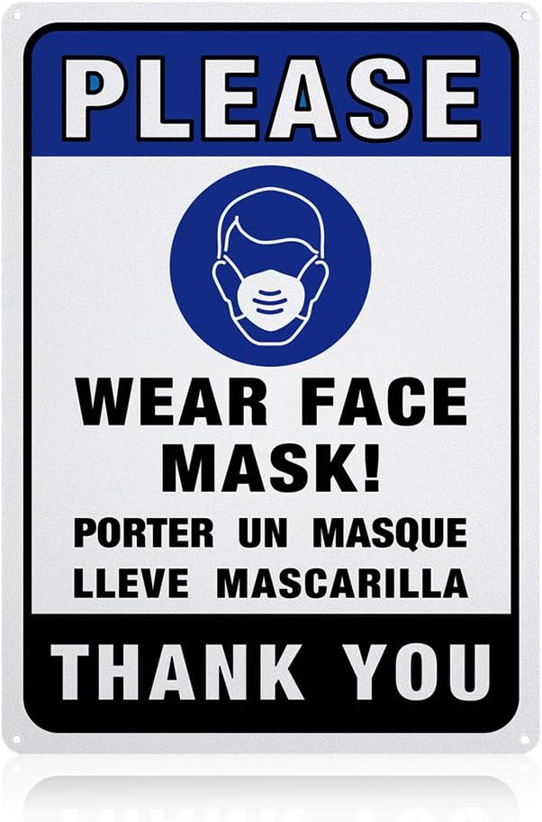 Blue Please Wear Face Mask Sign 14x10 inches 40 Mil Aluminum Warning ...