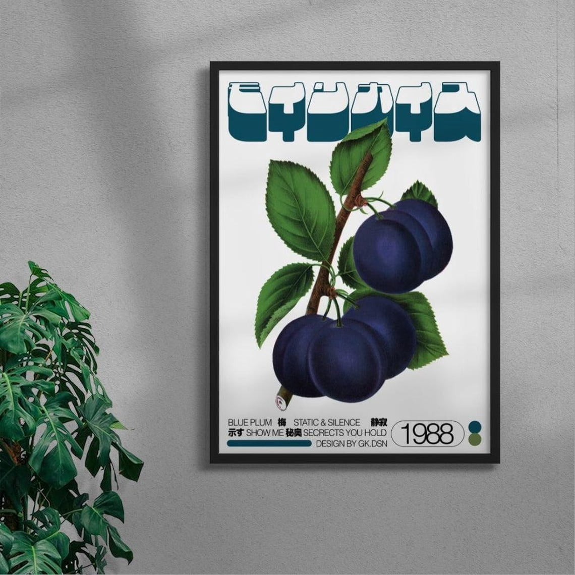 Blue Plum Aesthetic Wall Art Print Minimalist Poster For Bedroom Living ...