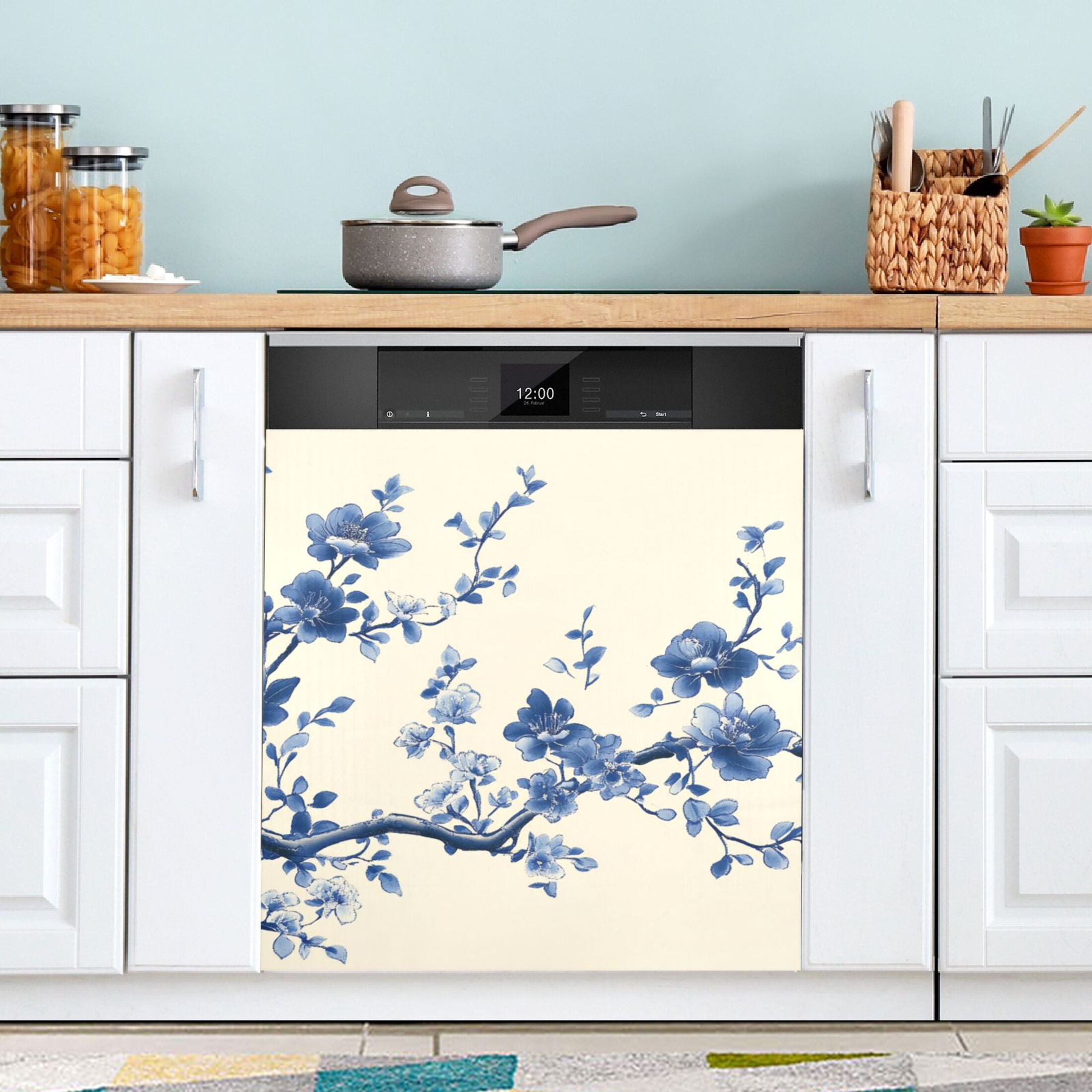 Blue Plum Blossom Leaves Dishwasher Magnet Refrigerator Magnetic Cover ...