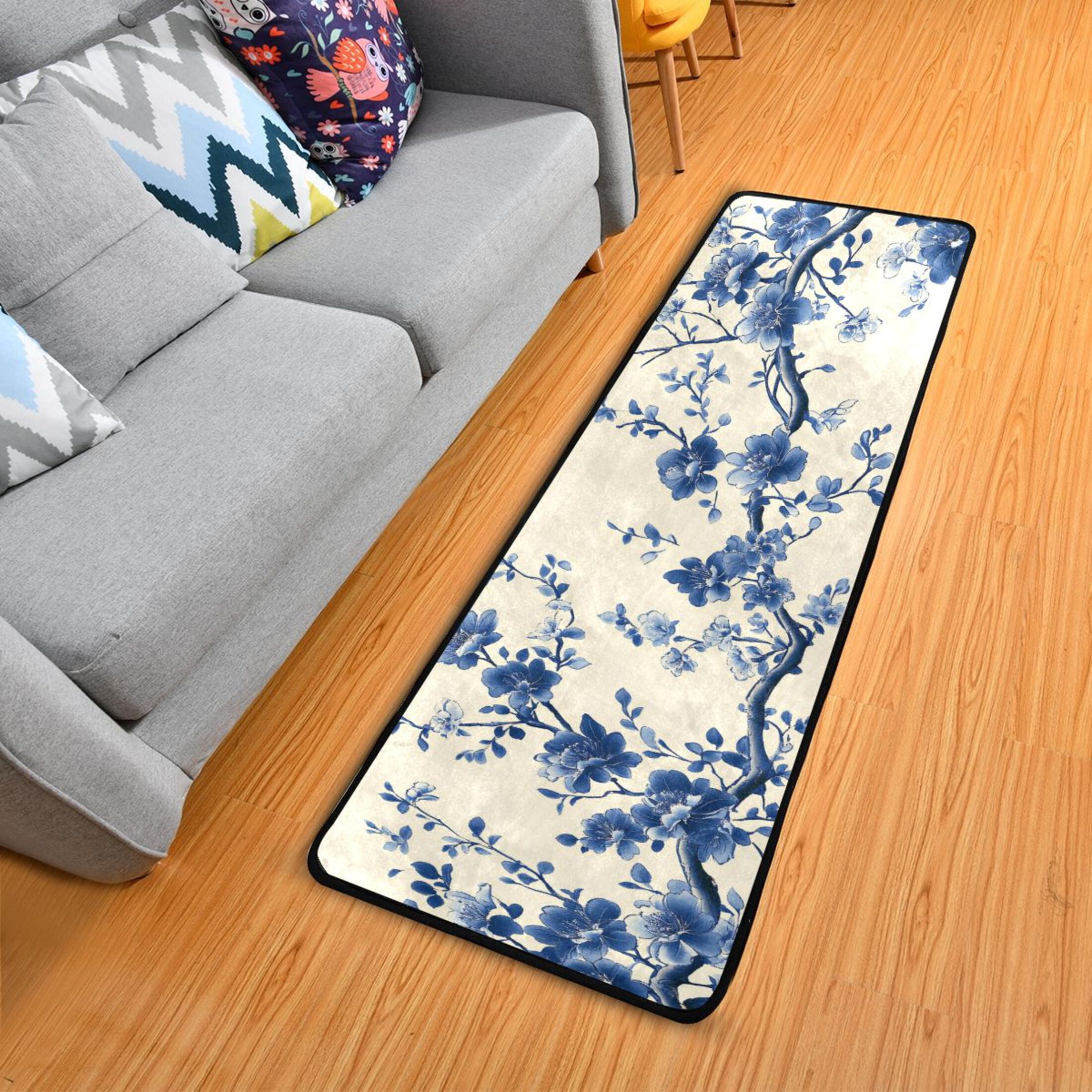 Blue Plum Blossom Leaves Long Floor Mat Runner Rug Area Mat Noise ...