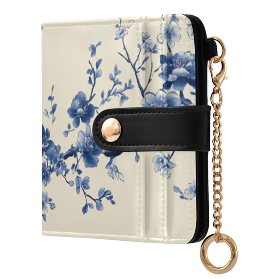 Blue Plum Blossom Leaves Women's Wallet PU Leather Card Cases RFID ...