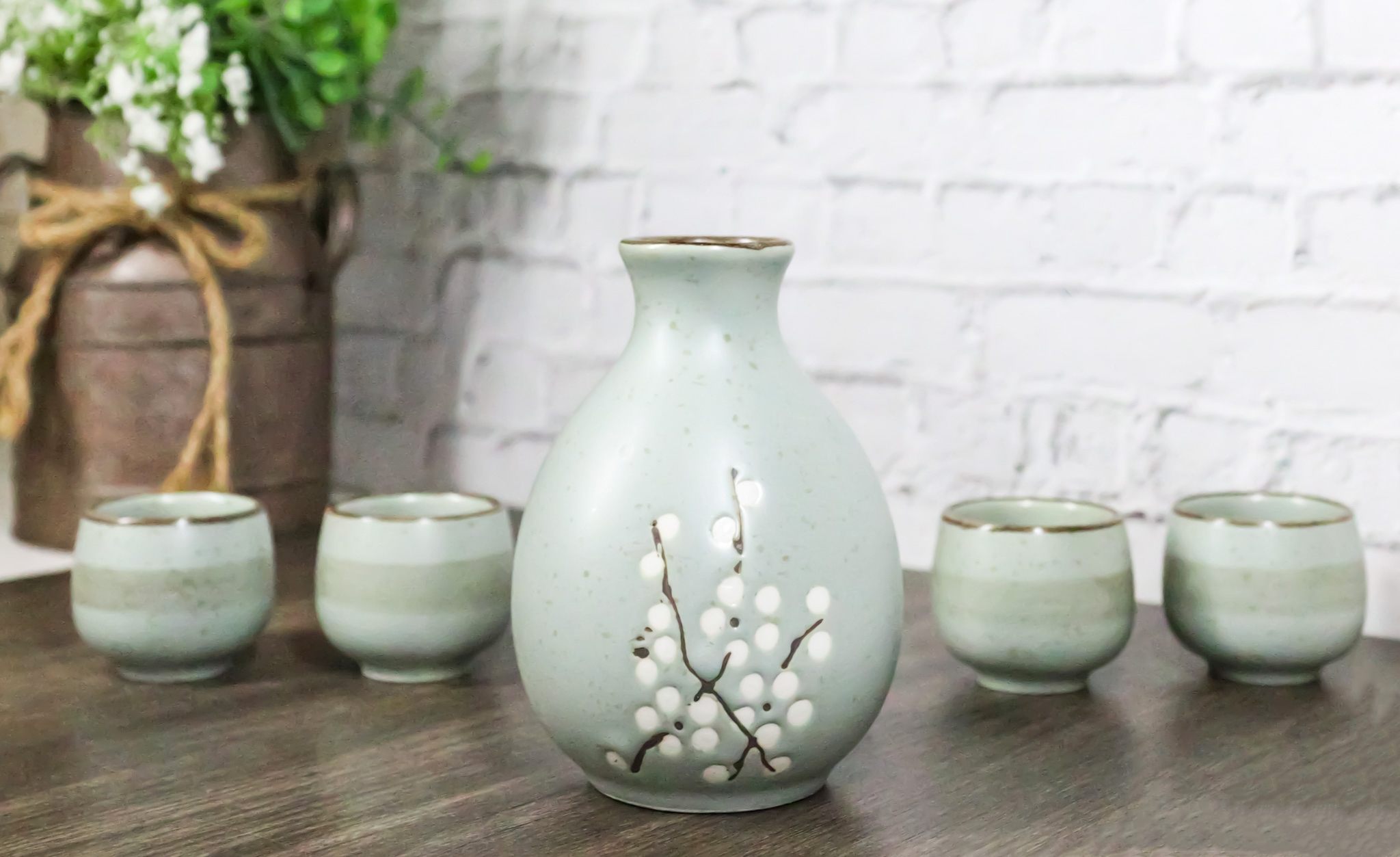 Blue Plum Japanese Sakura Cherry Blossoms Porcelain Sake Flask With ...