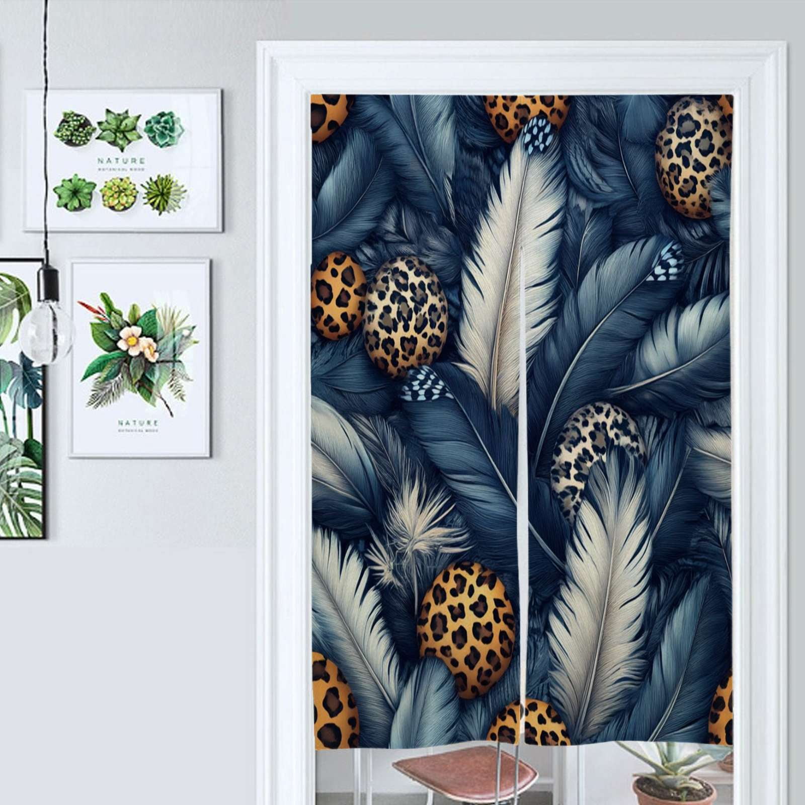 Blue Plumage Leopard Spots Door Curtain Nordic Living Room DoorCurtain ...