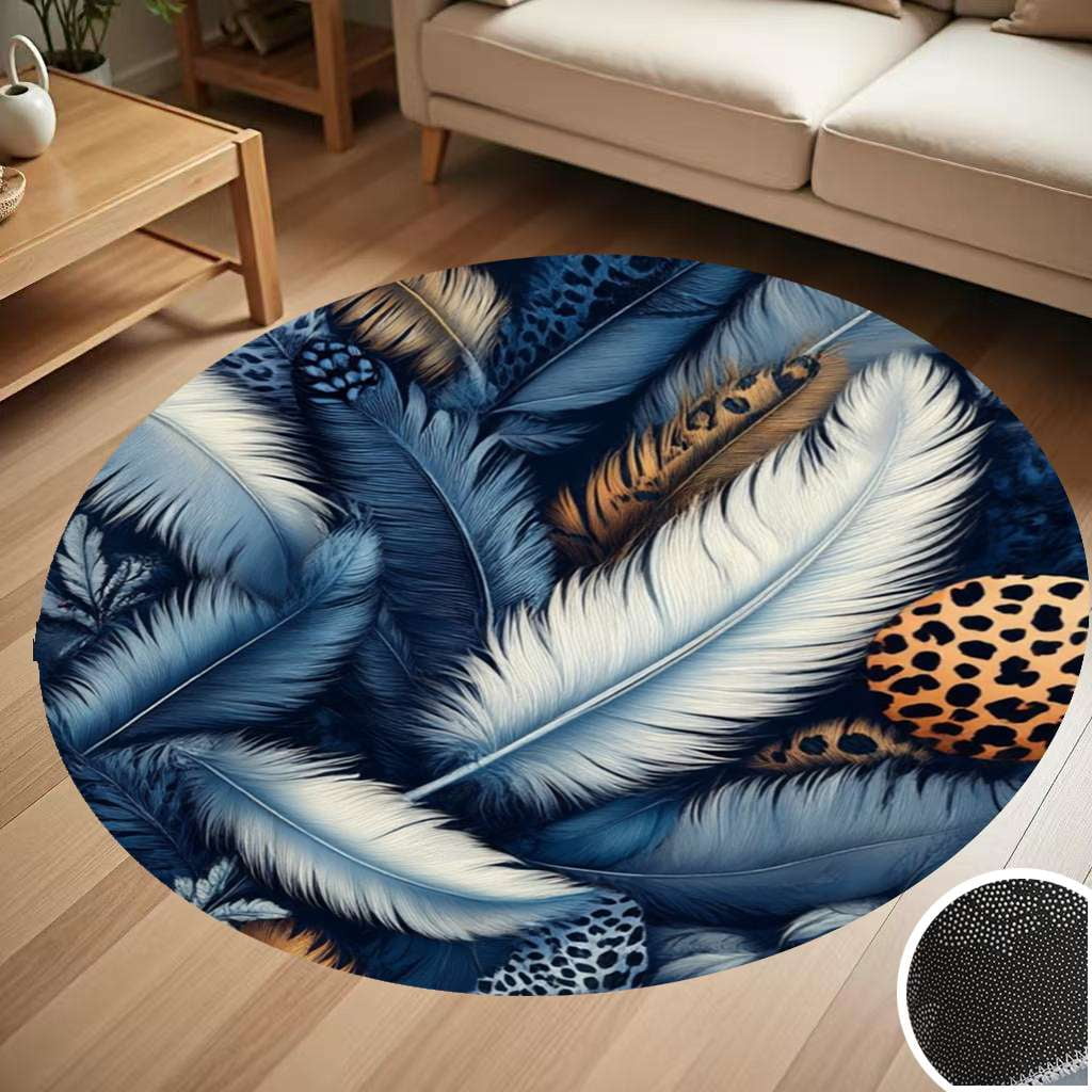 Blue Plumage Leopard Spots Pattern Round Carpet Living Room Bedroom ...