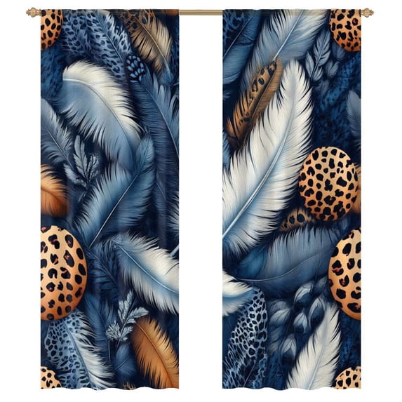 Blue Plumage Leopard Spots Pattern Sheer Window Curtains for Living ...