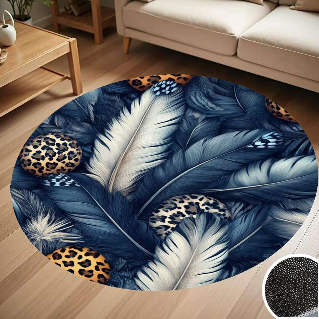 Blue Plumage Leopard Spots Round Carpet Living Room Bedroom Home ...