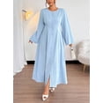 Blue Plus Size Elegant A-Line Button Front Long Sleeve Maxi Dress With ...