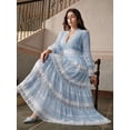 Blue Plus Size Elegant Long Dress With Lace Patchwork, V-Neck, Long ...