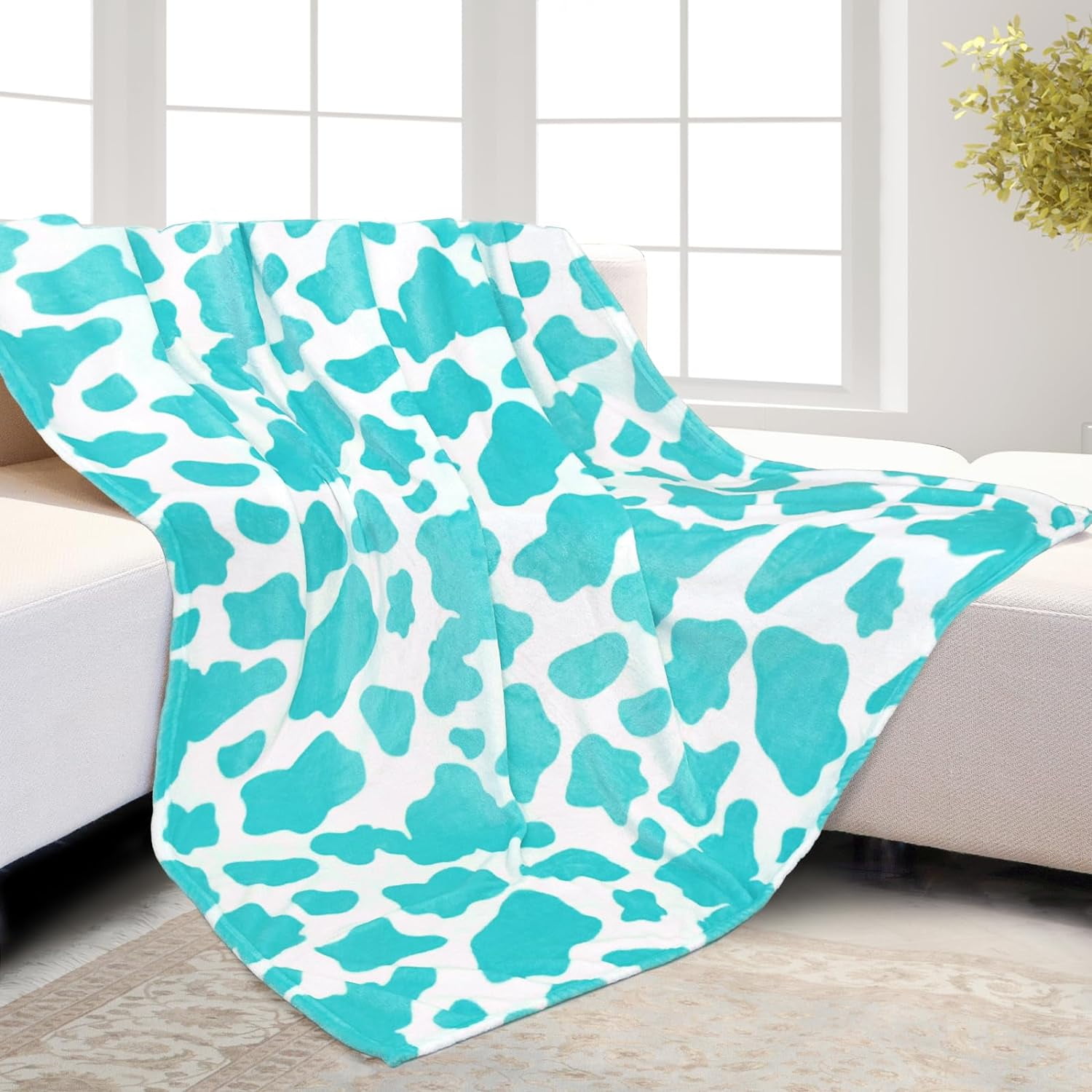 Blue Plush Blanket Throws Cow Print Blanket Soft Fleece Flannel Small ...