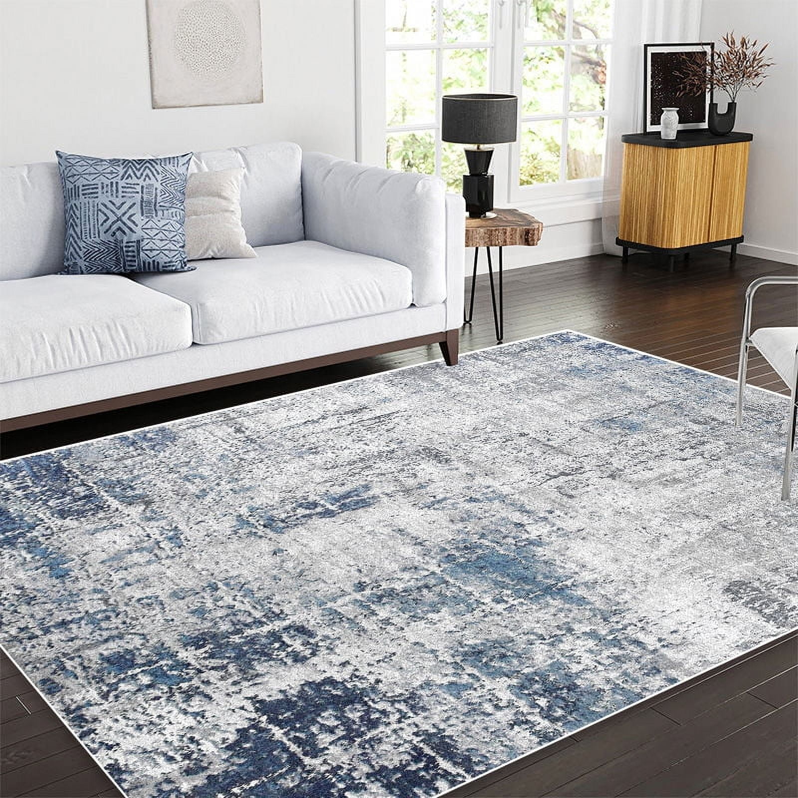 Blue Plush Carpets for Living Room Room ration Home Bedroom Rug Large ...