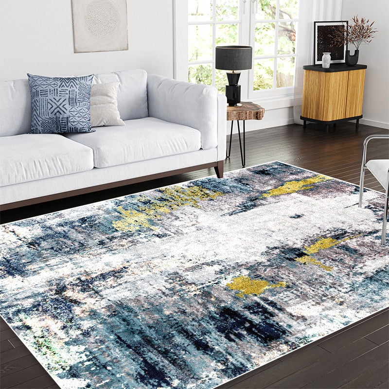 Blue Plush Carpets for Living Room Room ration Home Bedroom Rug Large ...