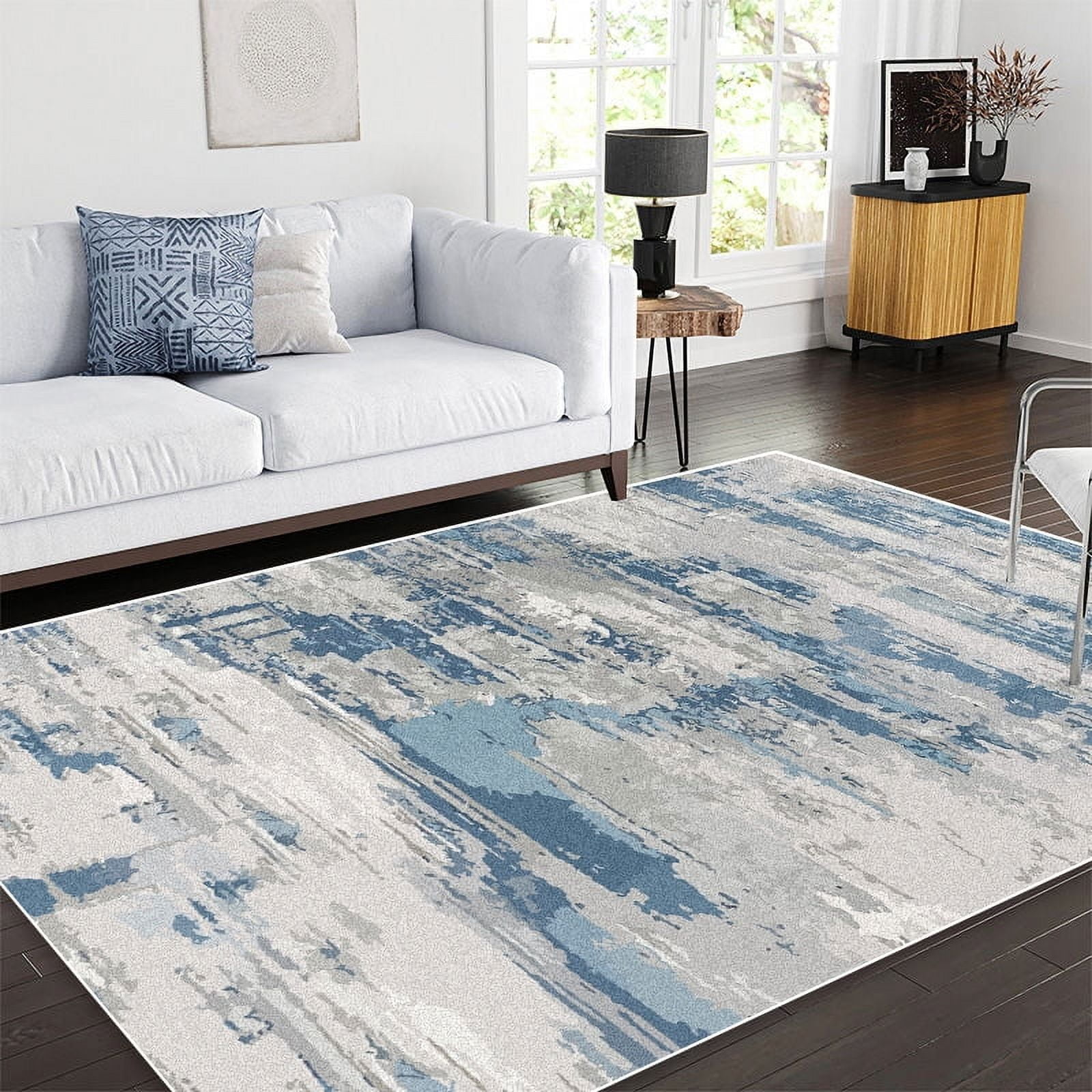 Blue Plush Carpets for Living Room Room ration Home Bedroom Rug Large ...