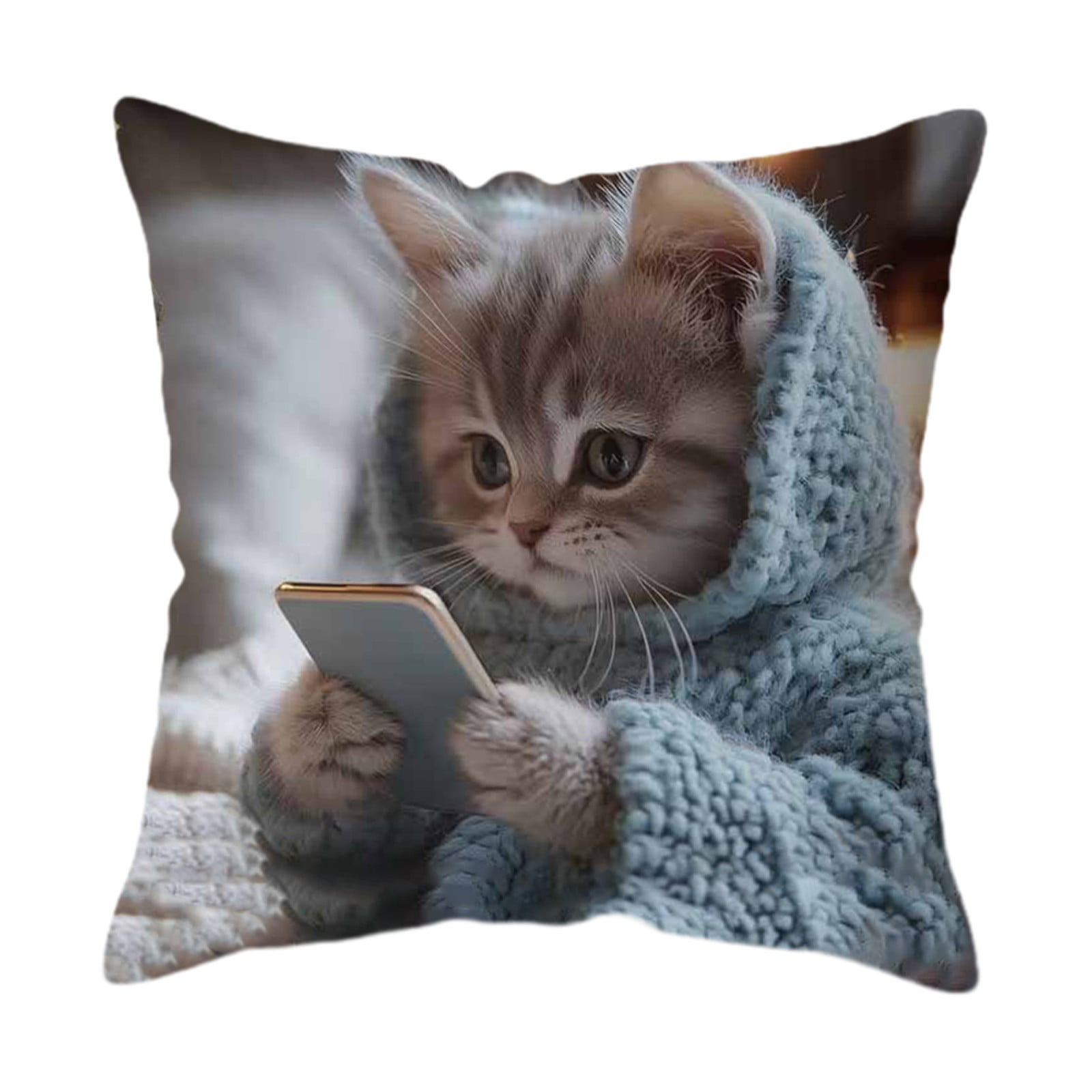 Blue Plush Pet Pillowcase With Concealed Zipper For Living Room And ...