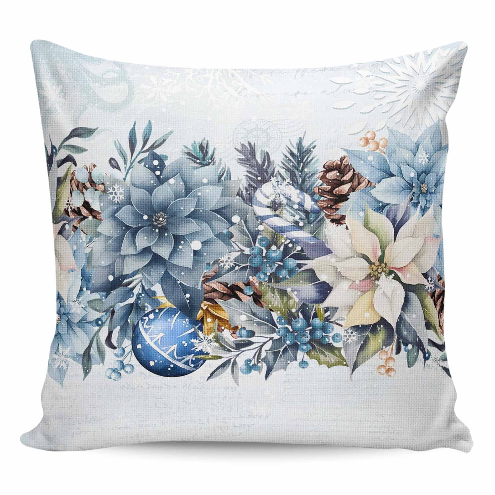 Blue Poinsettia Christmas Pillow Covers 16x16 Inch Decorative Throw ...