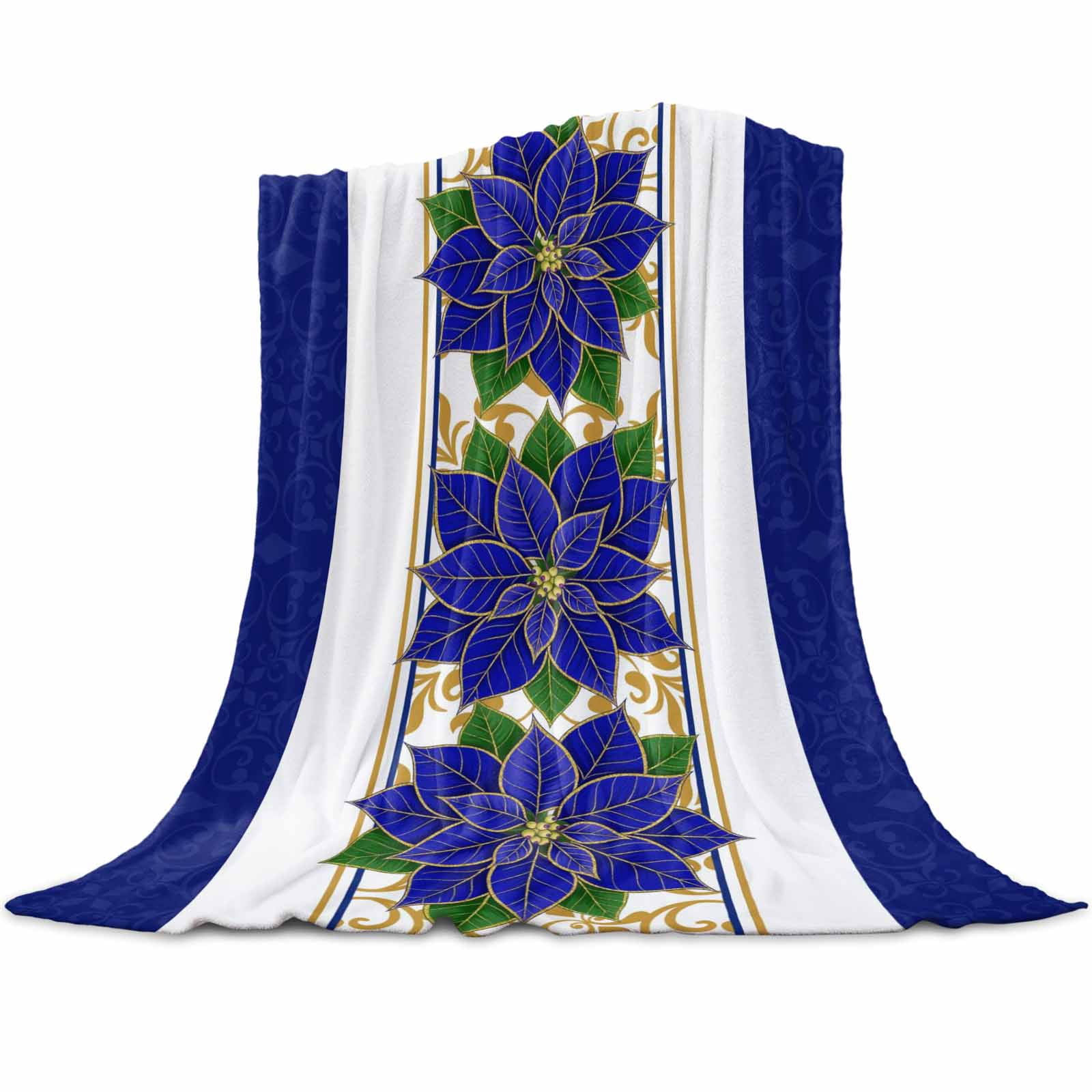 Blue Poinsettia Flannel Blanket for Bed,Travel and Camping, Christmas ...
