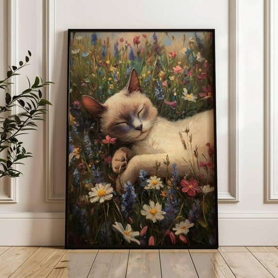 Blue Point Siamese In Wildflowers , Cat Printable Wall Art, Unframed ...