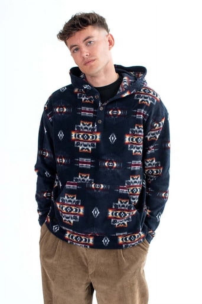 Blue Polar Fleece Hoodie - Southwestern Pattern, Pullover, Men’s ...