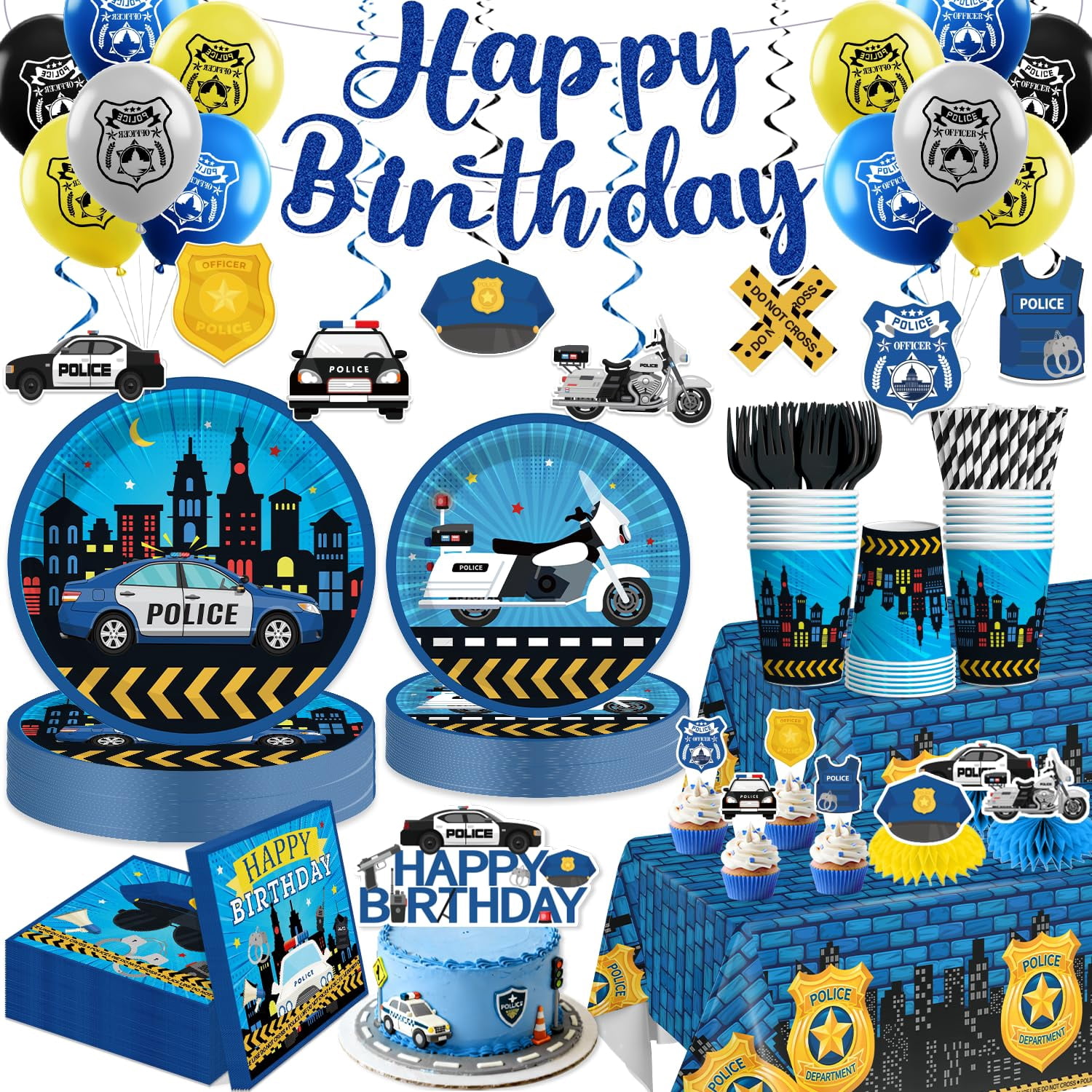Blue Police Birthday Decorations, Disposable Plates and Party Supplies ...