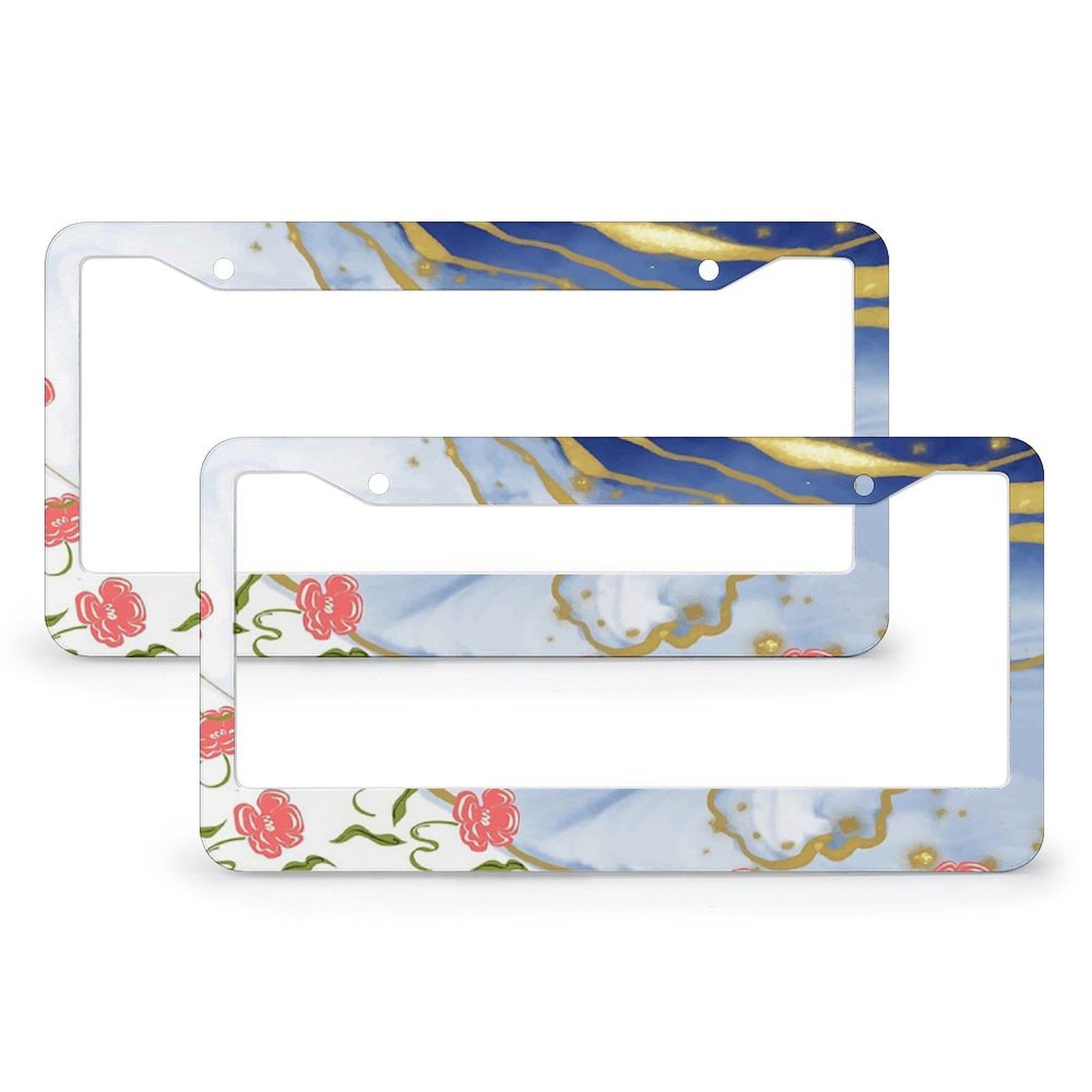 Blue Polished And Gold Marble License Plate Frames - 2 Pack License ...