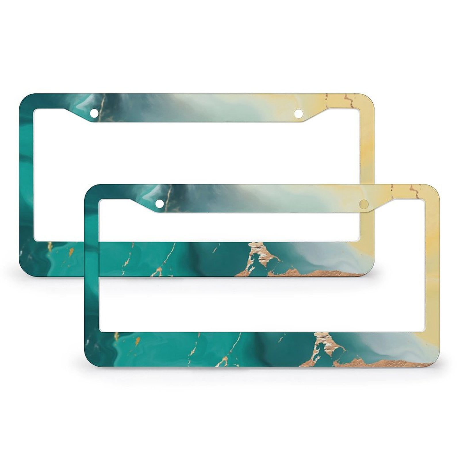 Blue Polished And Gold Marble License Plate Frames - 2 Pack Metal Tag ...