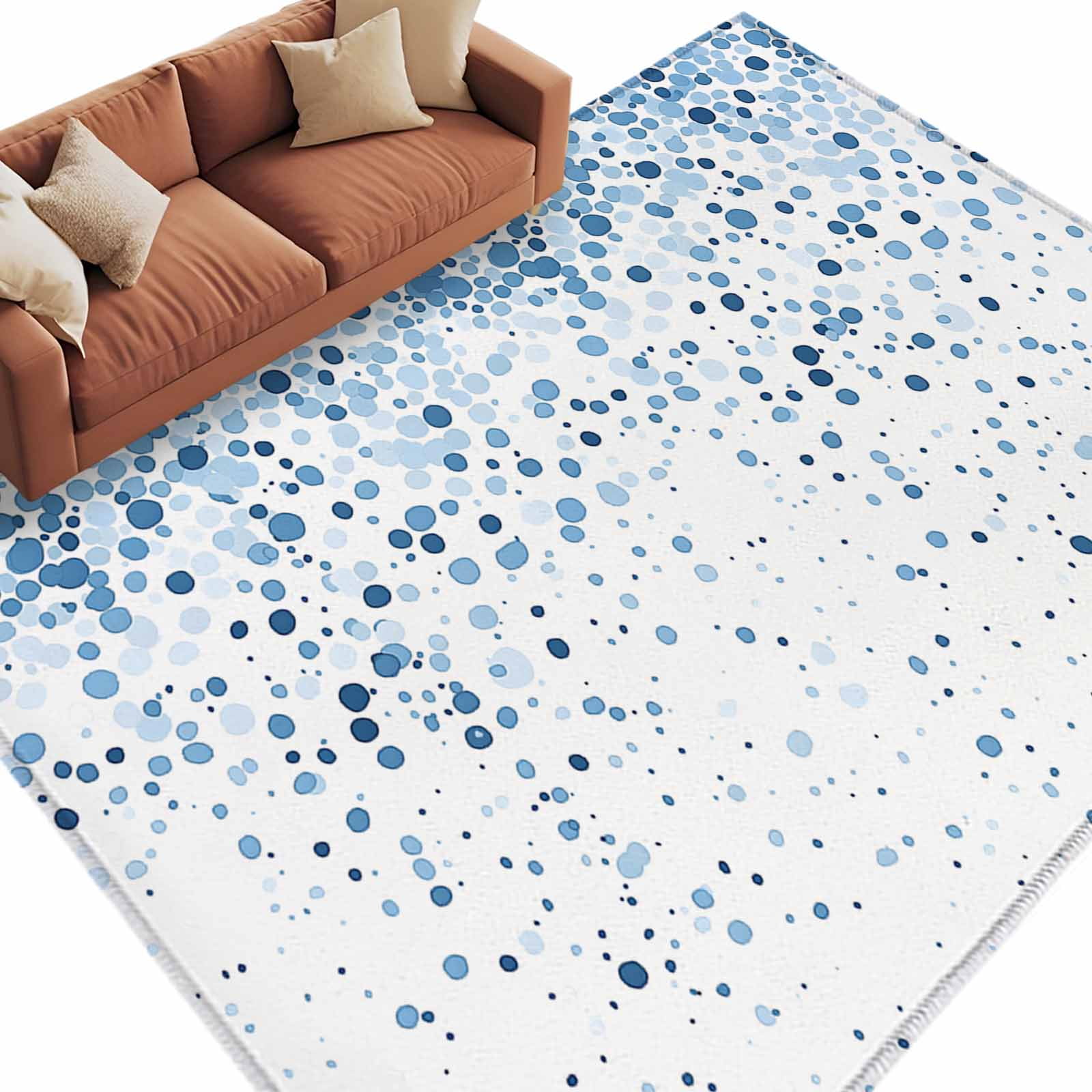 Blue Polka Dot Area Rug 8x10ft Watercolor Blue Gradient Non-Slip ...
