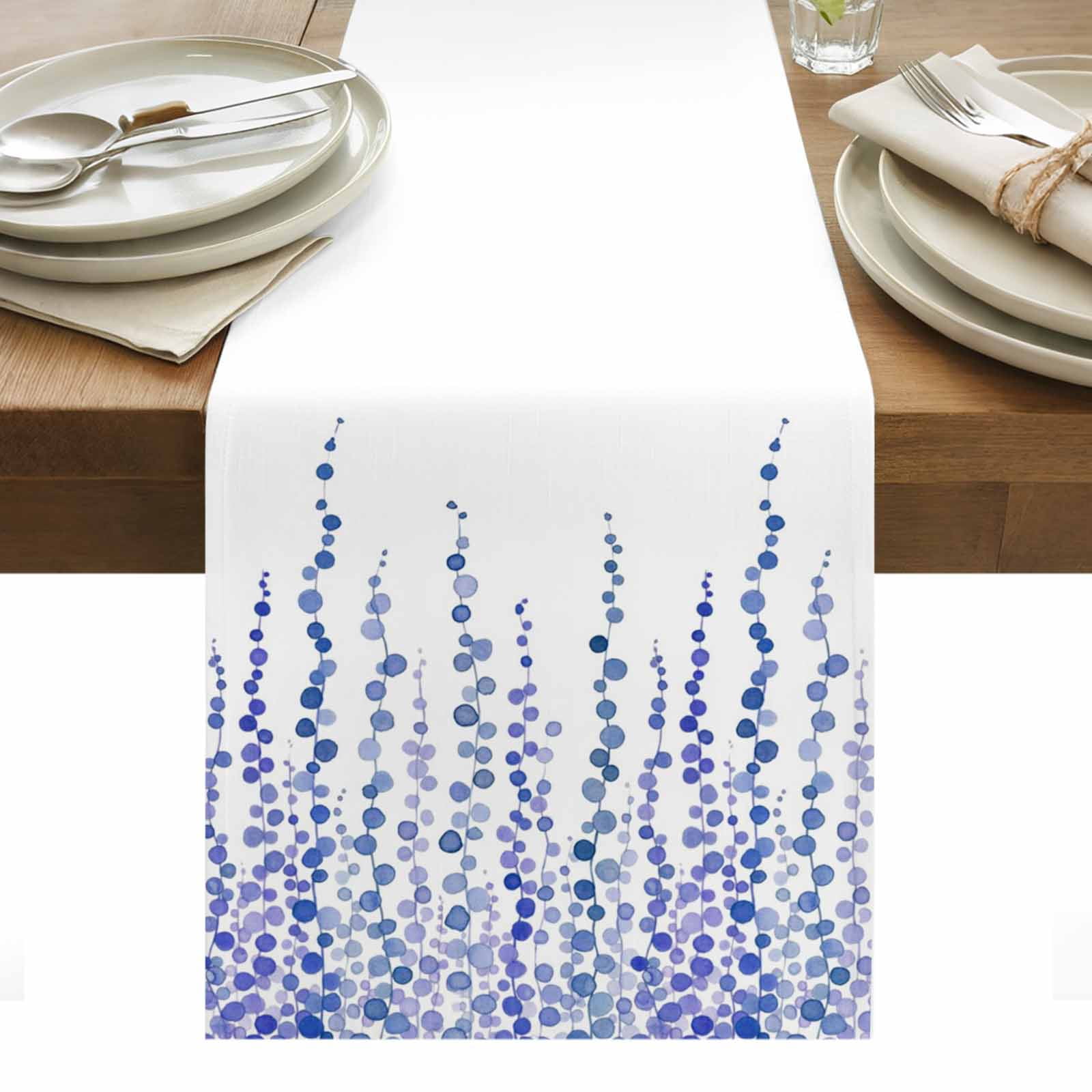 Blue Polka Dot Cotton Linen Table Runner Retro Abstract Art Watercolor ...