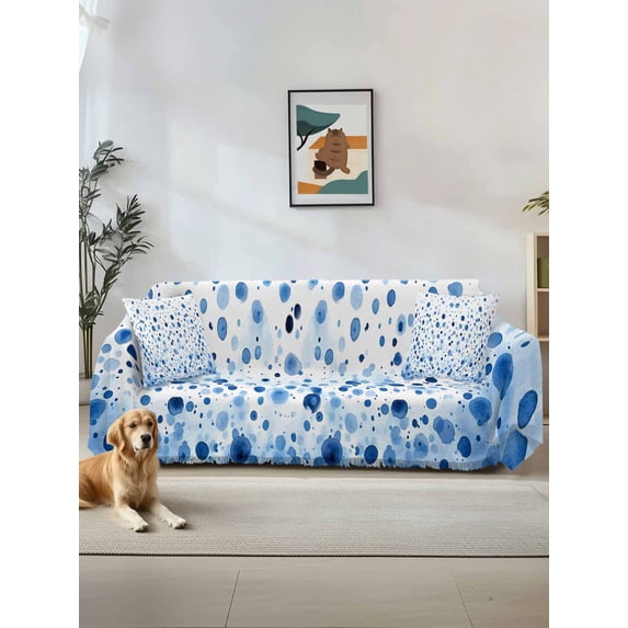 Blue Polka Dot Couch Cover for Dogs, Modern Art Abstract Watercolor Dot ...