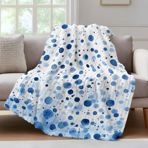 Blue Polka Dot Fleece Throw Blanket for Couch, Modern Art Abstract ...