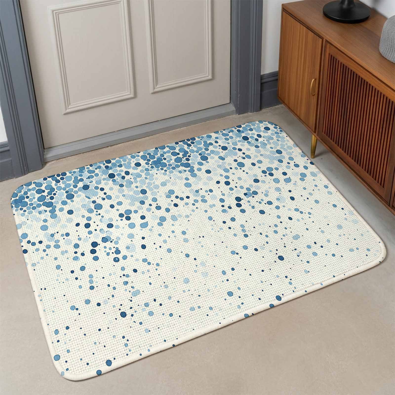 Blue Polka Dot Front Door Mat Indoor Entrance, Watercolor Blue Gradient ...