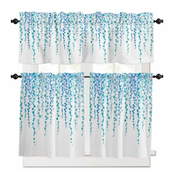 Blue Polka Dot Kitchen Curtains Valance and Tier Set Watercolor Teal ...