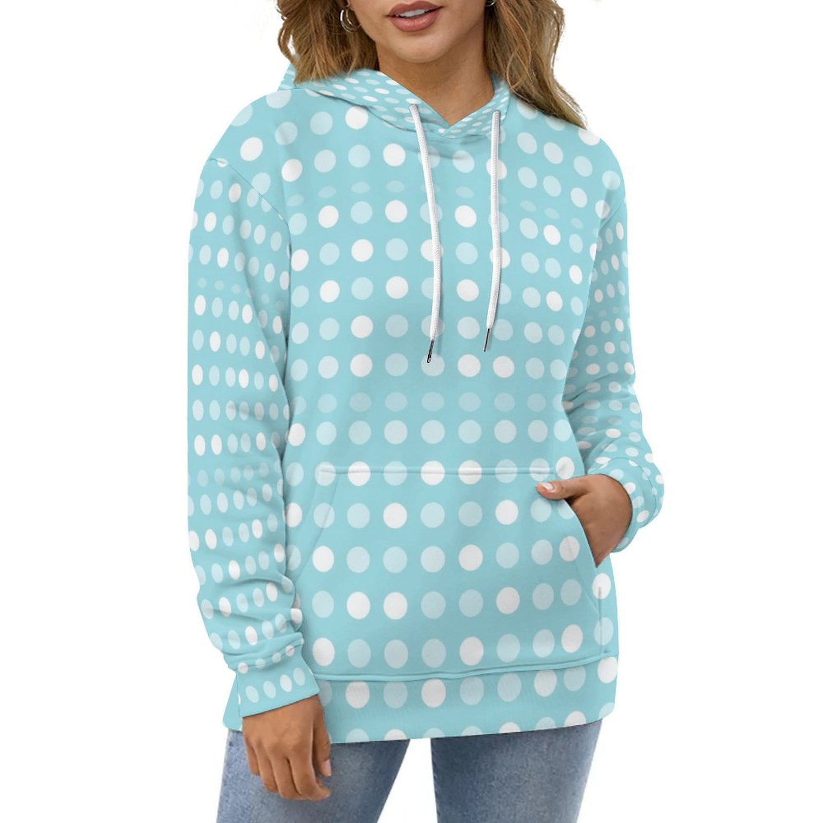 Blue Polka Dot Pattern Hoodies Long Sleeve Casual Hoodie Winter Classic ...