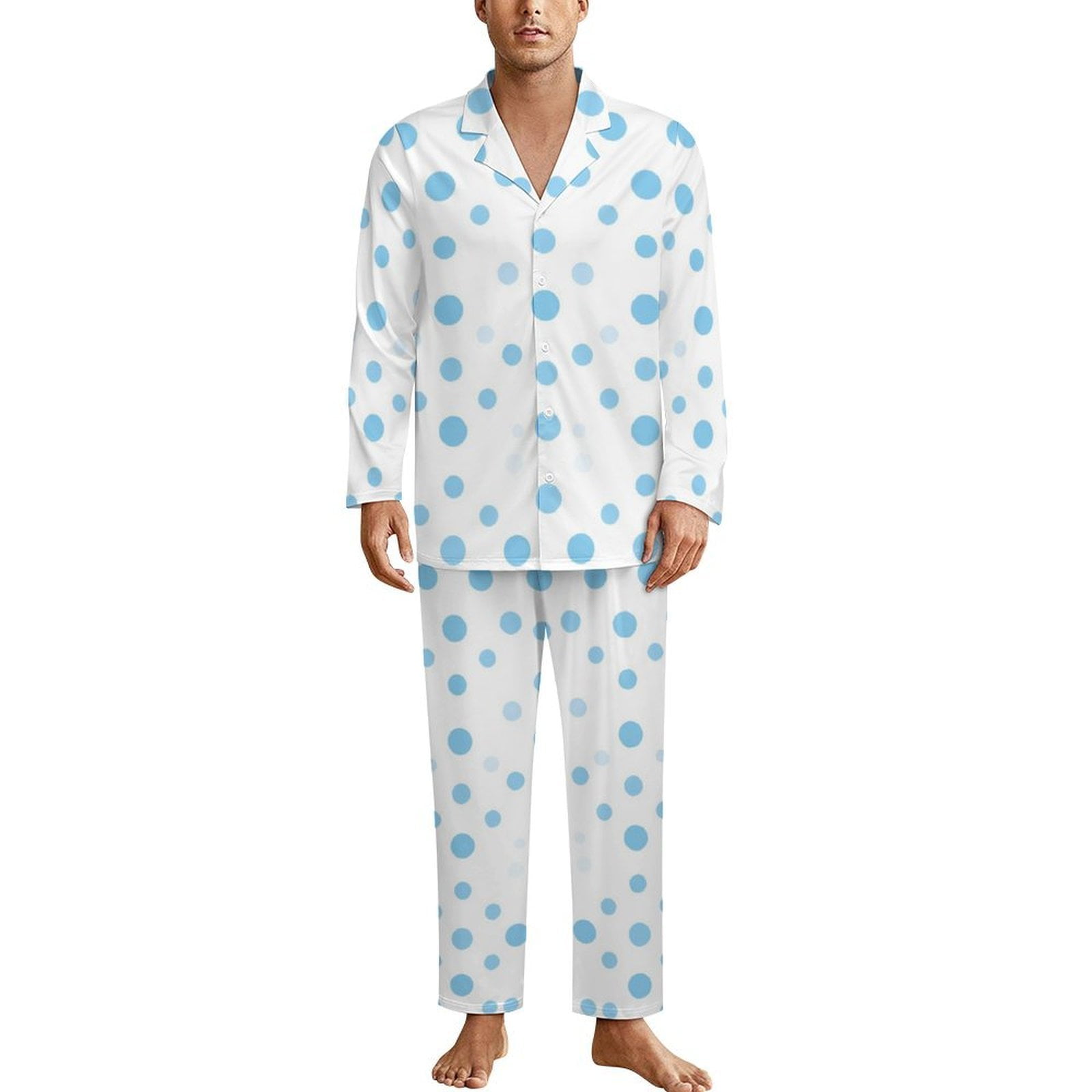 Blue Polka Dot Pattern Pajama Set Autumn Soft Home Sleepwear Man 2 ...