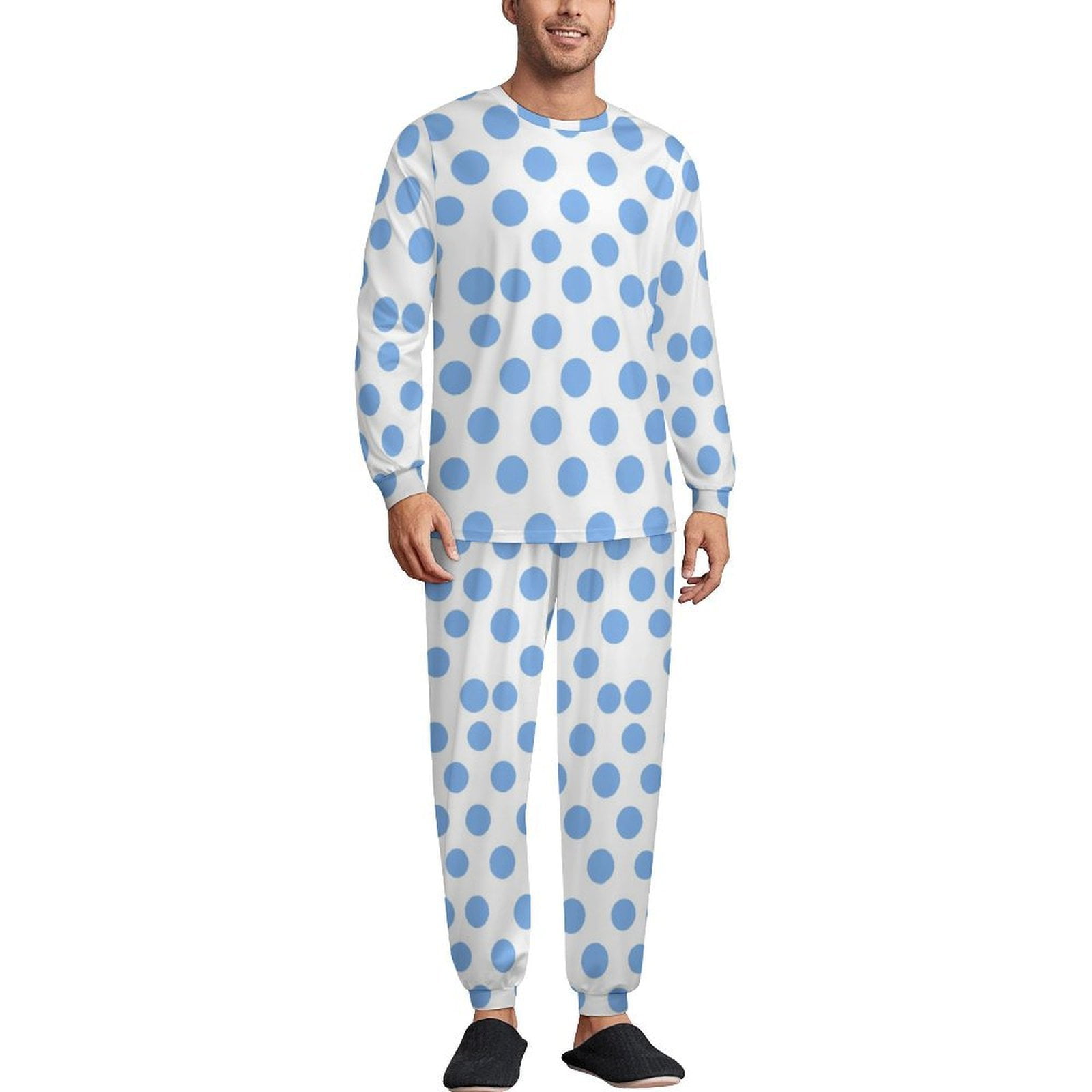Blue Polka Dot Pattern Pajamas Long Sleeves 2 Pieces Room Pajama Sets ...