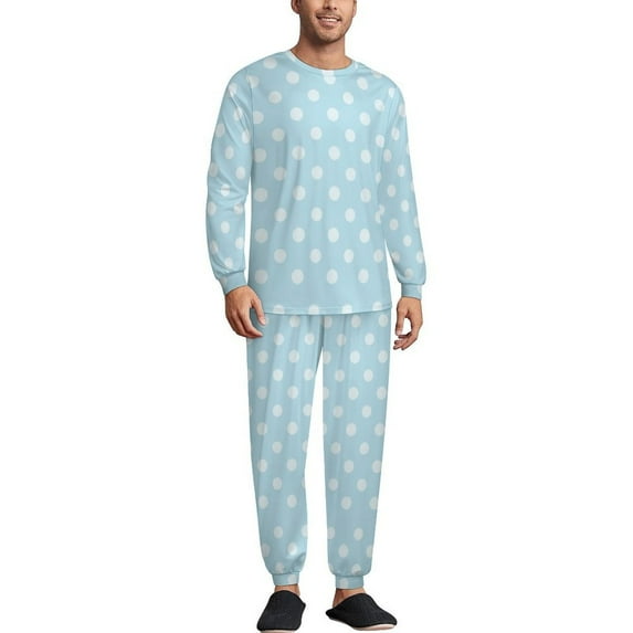 Blue Polka Dot Pattern Pajamas Man Warm Sleepwear Autumn Long-Sleeve 2 ...