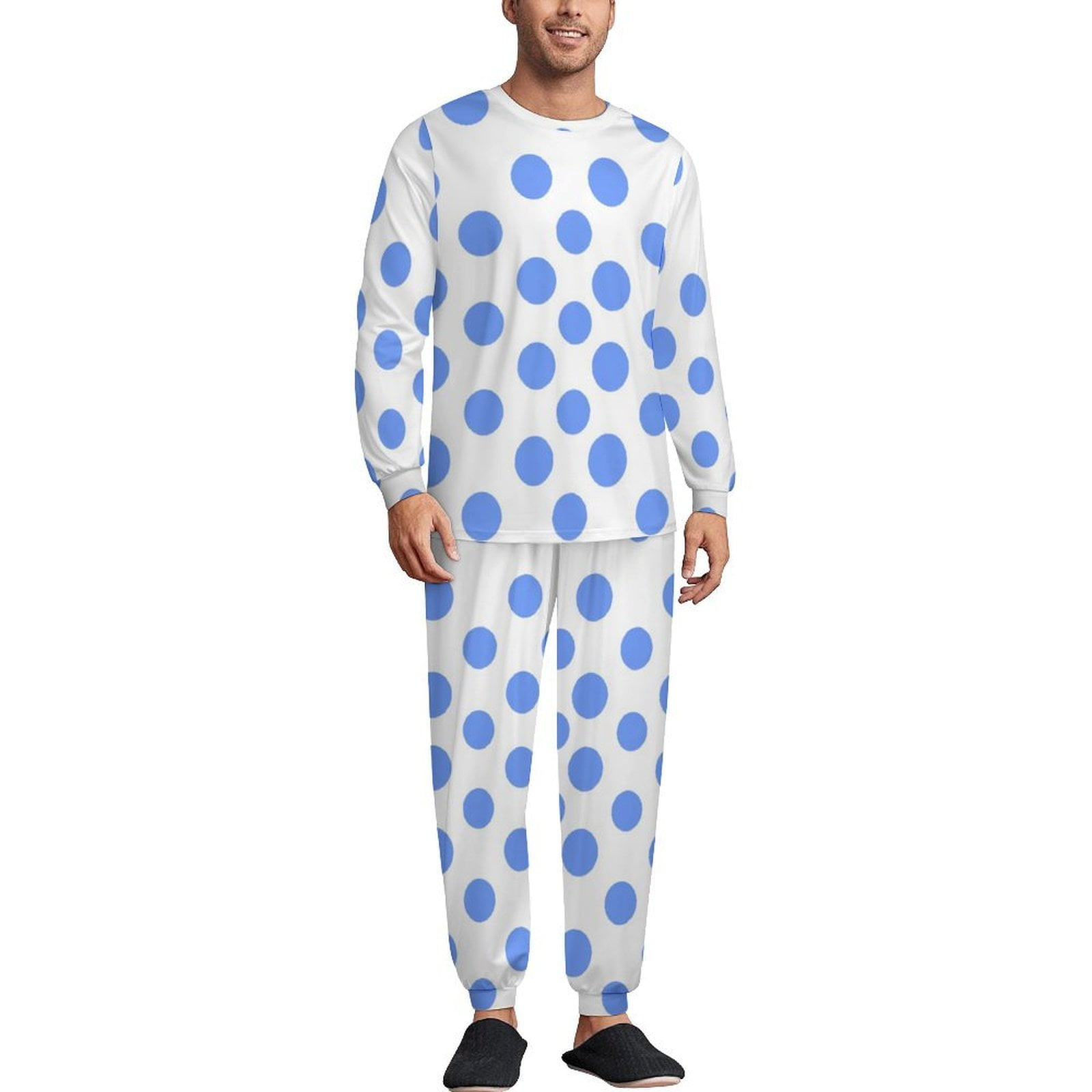 Blue Polka Dot Pattern Pajamas Men Long Sleeves Pajama Sets 2 Pieces ...