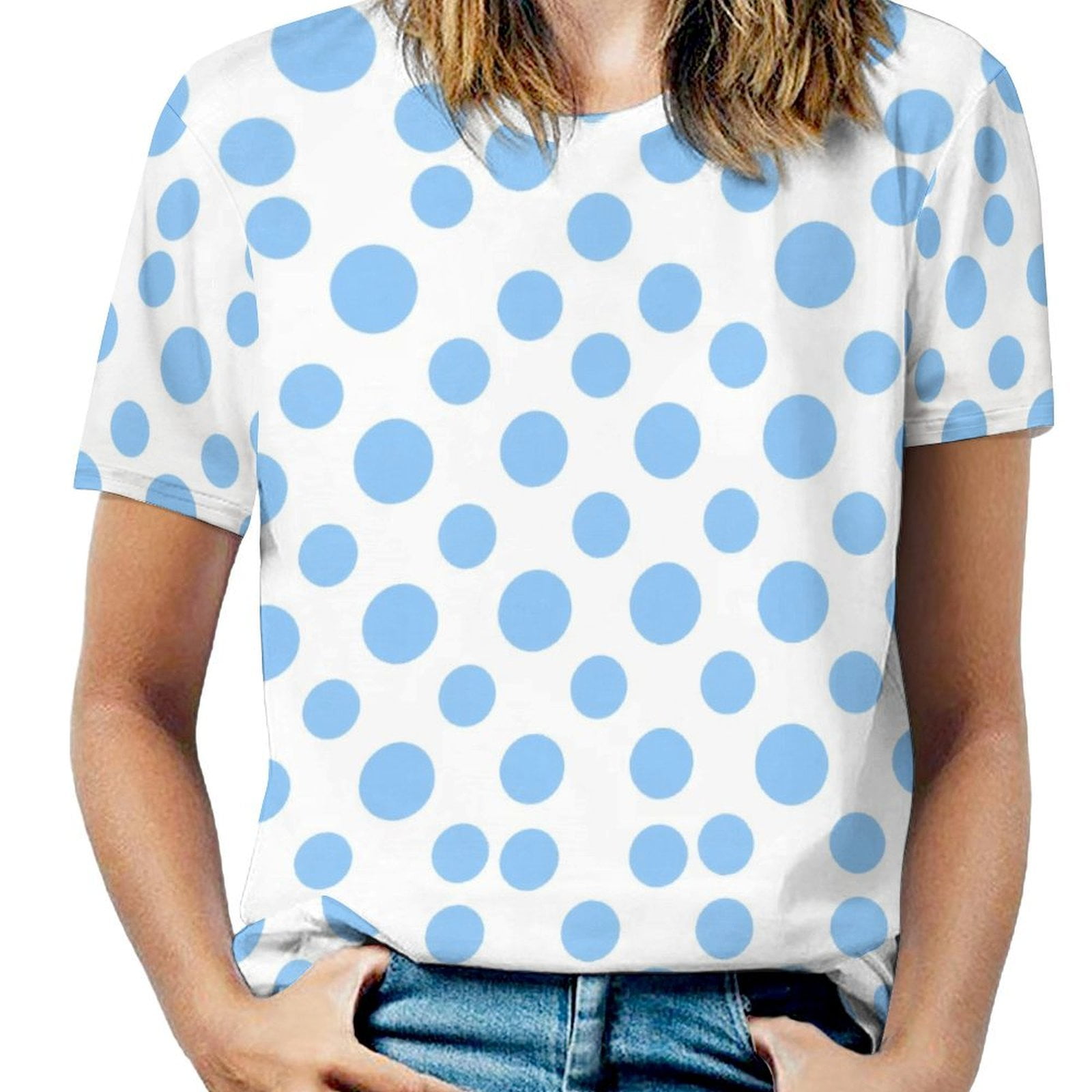 Blue Polka Dot Pattern T Shirts Basic T-Shirt Short Sleeve Ladies Tee ...