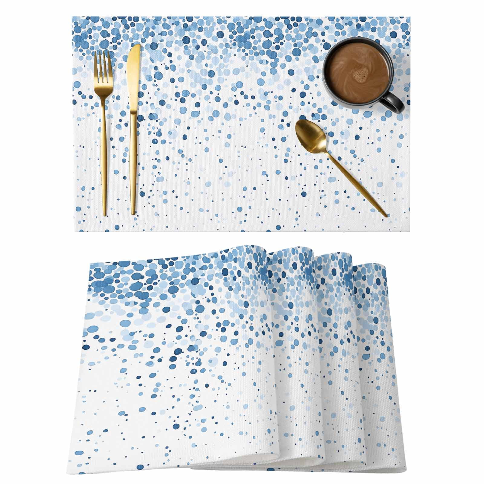 Blue Polka Dot Placemats Set of 2, Cotton Linen Fabric Place Mats ...