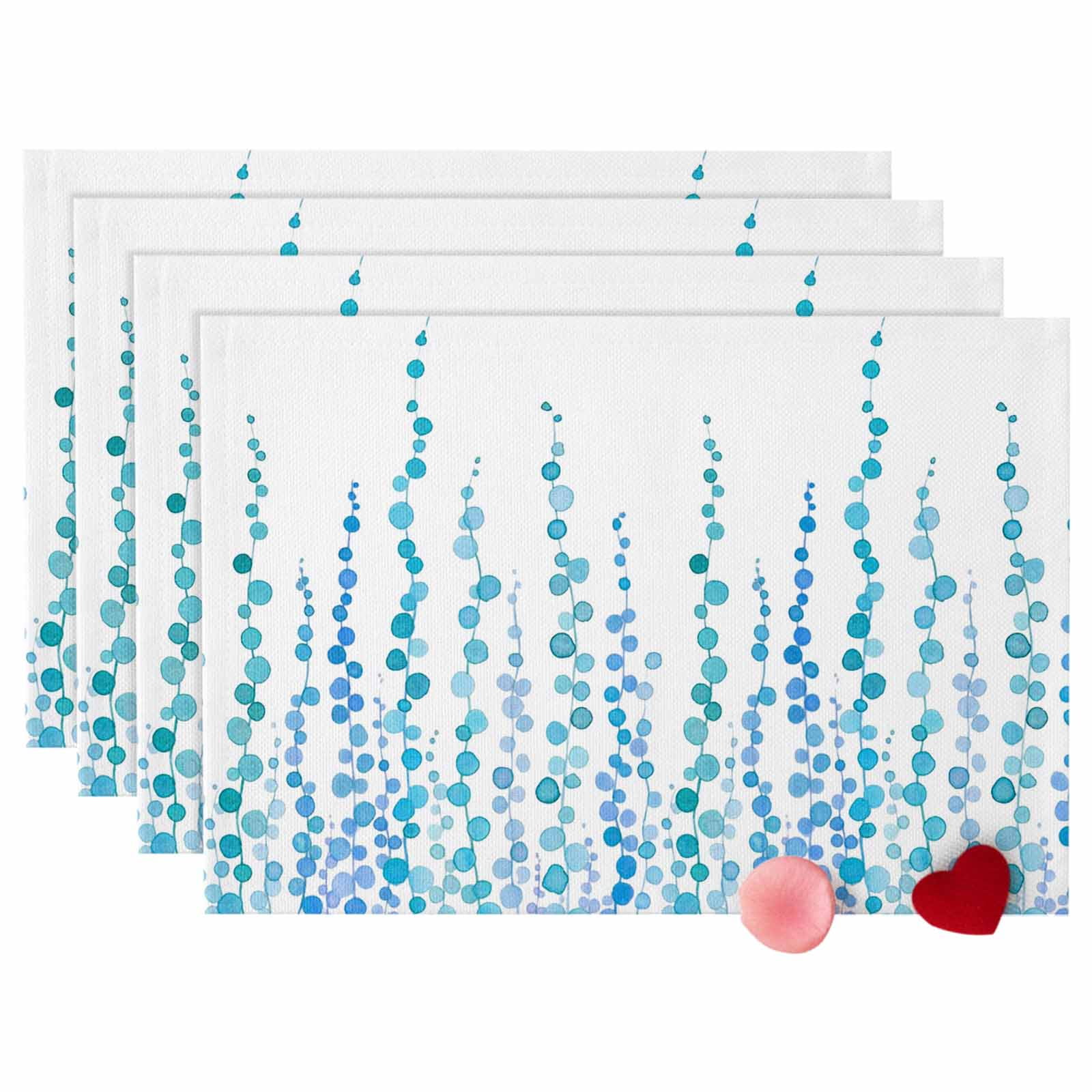 Blue Polka Dot Placemats Set of 4, Retro Abstract Watercolor Blue Teal ...