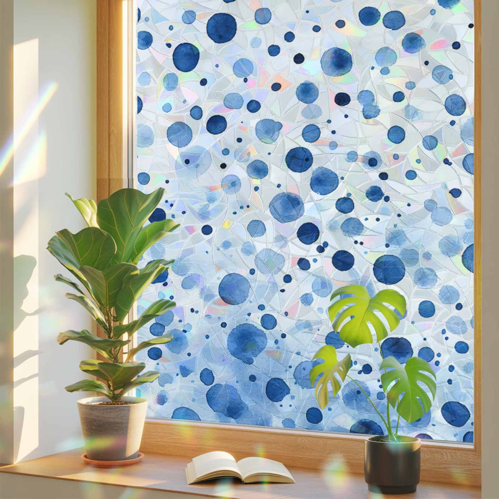 Blue Polka Dot Privacy Window Film, Decorative Stained Glass Window ...